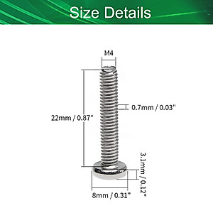 Yinpecly 20Pcs M4-0.7x22mm Knob Pull Machine Screws Metric Pan Head Phillips Drive Cross Head Screw 304 Stainless Steel Full Thread Fasteners Bolts Silver Gray Cabinet Door and Drawer Screws