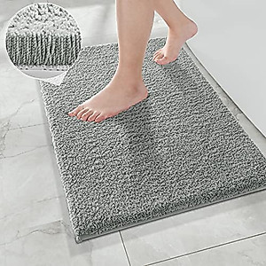 Yimobra Bathroom Rugs, Extra Soft Comfortable Bath Rugs, Non-Slip, Water Absorbent and Thick Bathroom Floor Mat, Machine Washine, Shaggy Rugs for Shower Bathtubs, 24"x17", Pure Grey