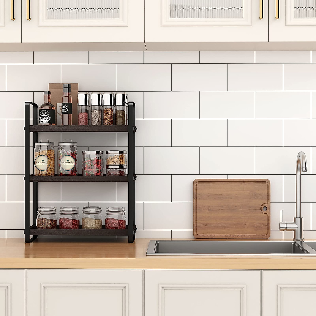 HNRLOY Bathroom Countertop Tray,Cosmetic Tray,Bathroom Organizer,Bathroom Counter Stand,Countertop Organizer,Countertop Storage Shelf (Brown 3 Tier)