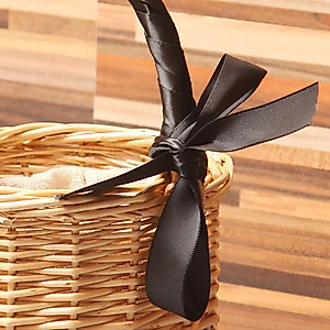 Dasing Wicker Woven Basket Wedding Flower Girl Baskets Willow Hand Woven Basket with Handle and Ribbon Bow Woven Eggs Candy Basket Flower Basket for Wedding Home Garden Decor