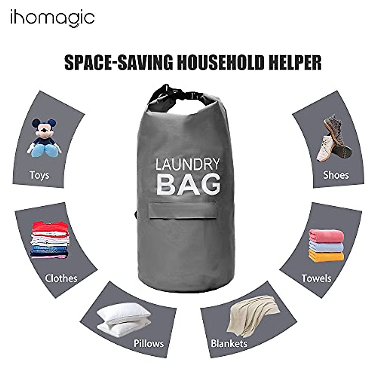 IHOMAGIC Laundry Baskets, Large Collapsible Clothes Basket,Door Laundry Hamper Bag Hanging,Tall Hamper Bag for Storage Bin,Home Organizer,Nursery Storage,Clothes Hamper Dark Grey