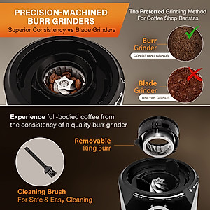 Asani Electric Coffee Grinder, Conical Burr Mill for Mess-Free Use, 35 Settings for Espresso, French Press, Pour Over & Drip Brewing