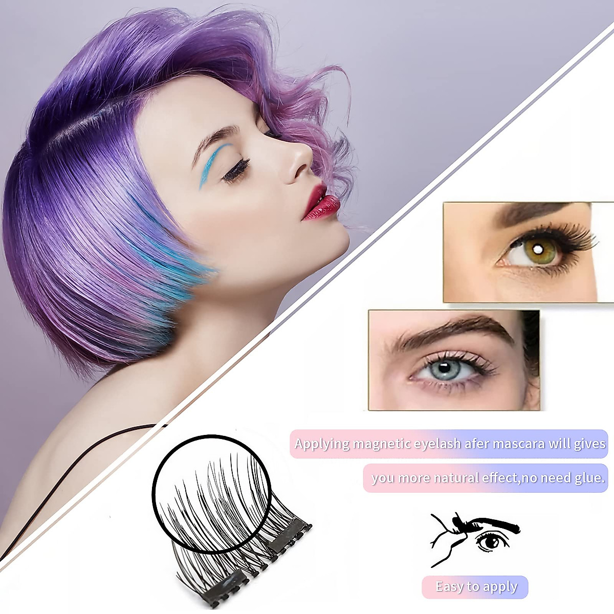 No Glue Magnetic Eyelashes, Magnetic Lashes Natural Look, 0.2mm Ultra Thin Magnet Lightweight & Easy to Wear Reusable Lashes Extensions