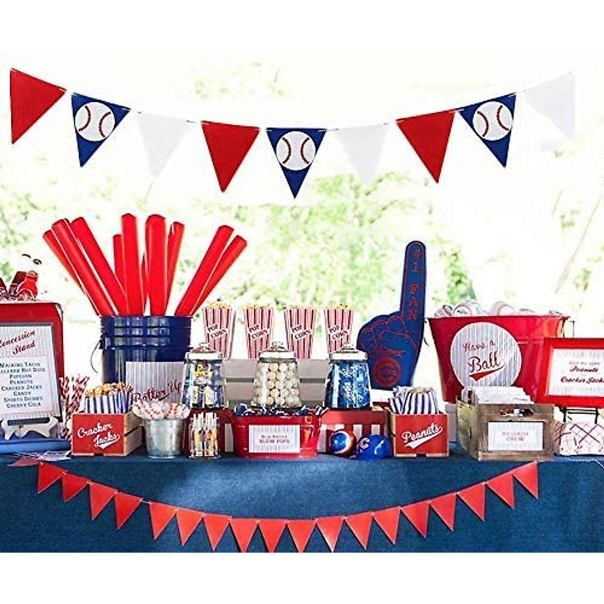 SaNavie Set of 2 Baseball Flag Banner Baseball Party Decorations Triangle Bunting Pennant Concessions Birthday Pennant Sports Party Supplies Photo Props