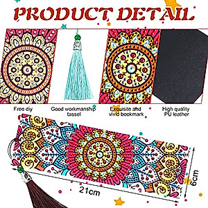 12 Pieces 5D Diamond Painting Bookmark Art Beaded Rhinestone Floral Bookmark with Tassel PU Leather Bookmarks for Adults Kids DIY Craft Supplies