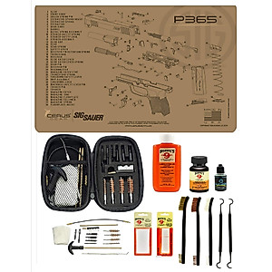 EDOG Range Warrior 27 Pc Gun Cleaning Kit - Compatible with Sig Sauer P365 Tan - Schematic (Exploded View) Mat, Range Warrior Universal .22 9mm - .45 Kit & Tac Book Accessories Set