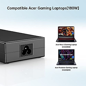 180W Charger for Acer Predator Helios 300 Gaming Laptop PH315-52 PH315-51 G3-571 G3-572 G3-571-77QK Predator Triton 300 500, Acer Nitro 5/7, Acer ADP-180MB K AC Power Adapter Supply Cord