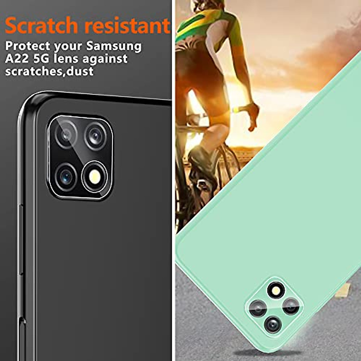 Ferilinso Designed for Samsung Galaxy A22 5G Screen Protector, 3 Pack HD Tempered Glass with 2 Pack Camera Lens Protector [9H Hardness] [Case Friendly] [Anti-Fingerprint] [Easy Installation]