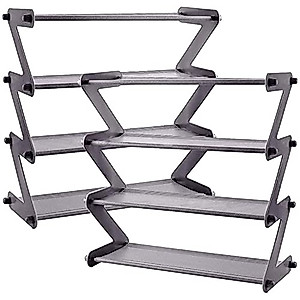 llibnn 2 Pack Shoe Storage Rack Non Woven Stainless Steel Foldable Save Space Multi Layer Assembled Shoe Holder