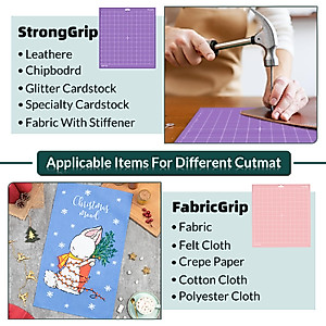 WISYOK 4 Pack 12x12 Inch Cutting Mats for Cricut Explore Air 2/Air/One/Maker, Adhesive Sticky Replacement Cut Mats (Standard, Light, Strong, Fabric) for Crafts, Quilting, Sewing