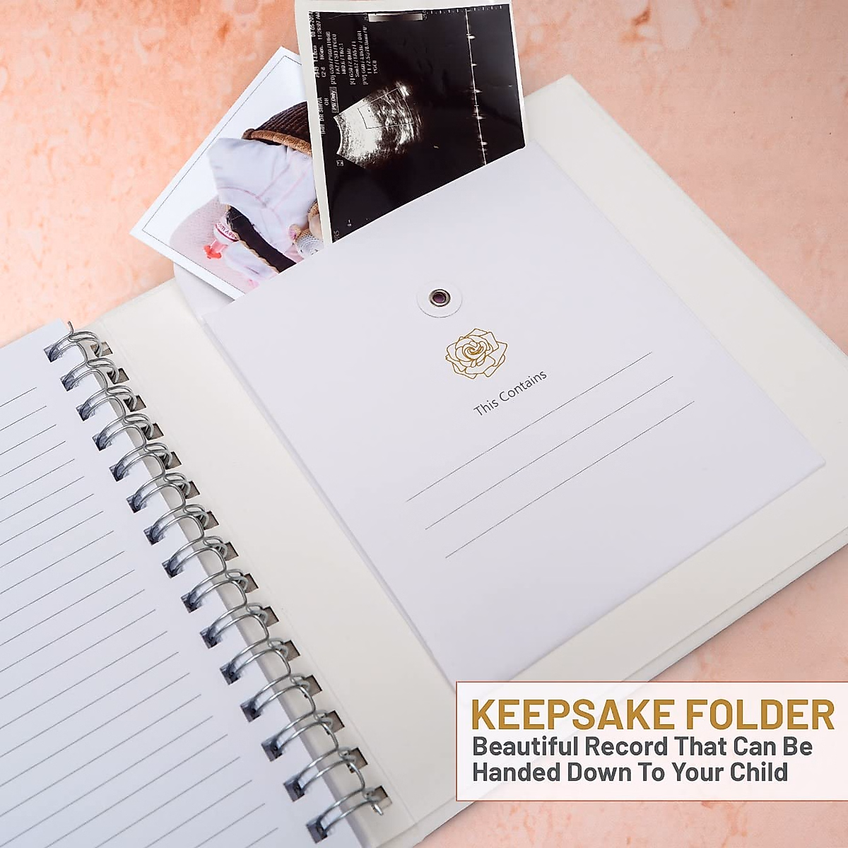 Perks & Joys Pregnancy Journal - 8.1x8.1in Ivory, 120 GSM Paper, 4x6in, 3x3in, 4x4in Photo Spaces, Keepsake Pocket, Sentiments