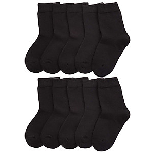 CHUNG Toddler Boys Girls 10 Pack Athletic Cotton Basic Crew Socks Autumn School Uniform Casual Sports,Plain Black,5-7Y