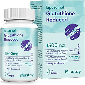 Misstay 2400 MG Complex Liposomal Glutathione Softgels 1500 MG, Highest Absorption, Active Form Reduced Glutathione Supplement, L-Glutathione (GSH) Supplement for Immune, 60 Softgels