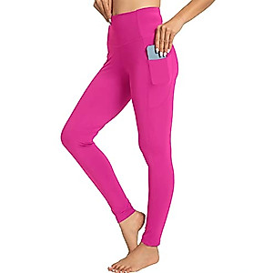 Kcutteyg Yoga Pants for Women with Pockets High Waisted Leggings Workout Sports Running Athletic Pants (Hot Pink, Large)