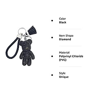 BONICI Girls Fashionable Diamond Bear Pendant Keychain Bling Sparkle Luxury Bear Key-Chains Keyring Gift Pendant for Handbag Tote Purse Backpack Bag Decoration Car Key Tassel Wrist Strap -Black