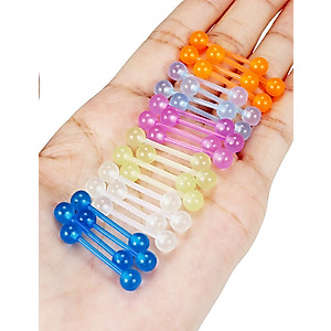Oufksiyy 14G 16mm Glow in Dark Flexible Acrylic Straight Tongue Rings Plastic Nipple Ring Retainer Body Piercing Jewelry for Women Men 24PCS(12Pairs 14 gauge Piercings