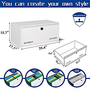 kingwolfox Lateral File Cabinet with Smart Lock, Large Lateral Filing Cabinet for Home Office, Metal Safe File Cabinet, Lockable Storage File Cabinet for Legal/Letter A4/F4 Size Files(White 1 Piece)