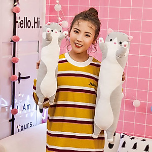 MIAOHAHA Plush Cat Soft Kids Plush Toy Pillow Plush Long Cotton Kitten Cuddly Toy Stuffed Animal Toy Gift for Kids Girlfriend(Gray, 50cm/19.7in)