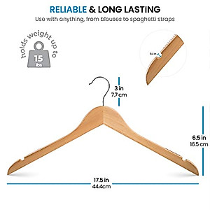 High-Grade Wooden Shirt Hangers with Rubber Grips (20 Pack) Smooth & Durable Wood Hangers with Grips Non Slip - Slim & Sleek Space Saving Hangers with Notches & 360 Hook - Ideal for Camisoles, Rompers