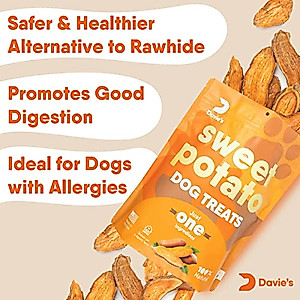 Davie's Sweet Potato Dog Treats, Made in The USA, High in Fiber, Grain Free, Vegan, No Preservatives, Vegetarian Alternative to Rawhide Chews, Rich in Vitamins, Large 1 lb. Bag