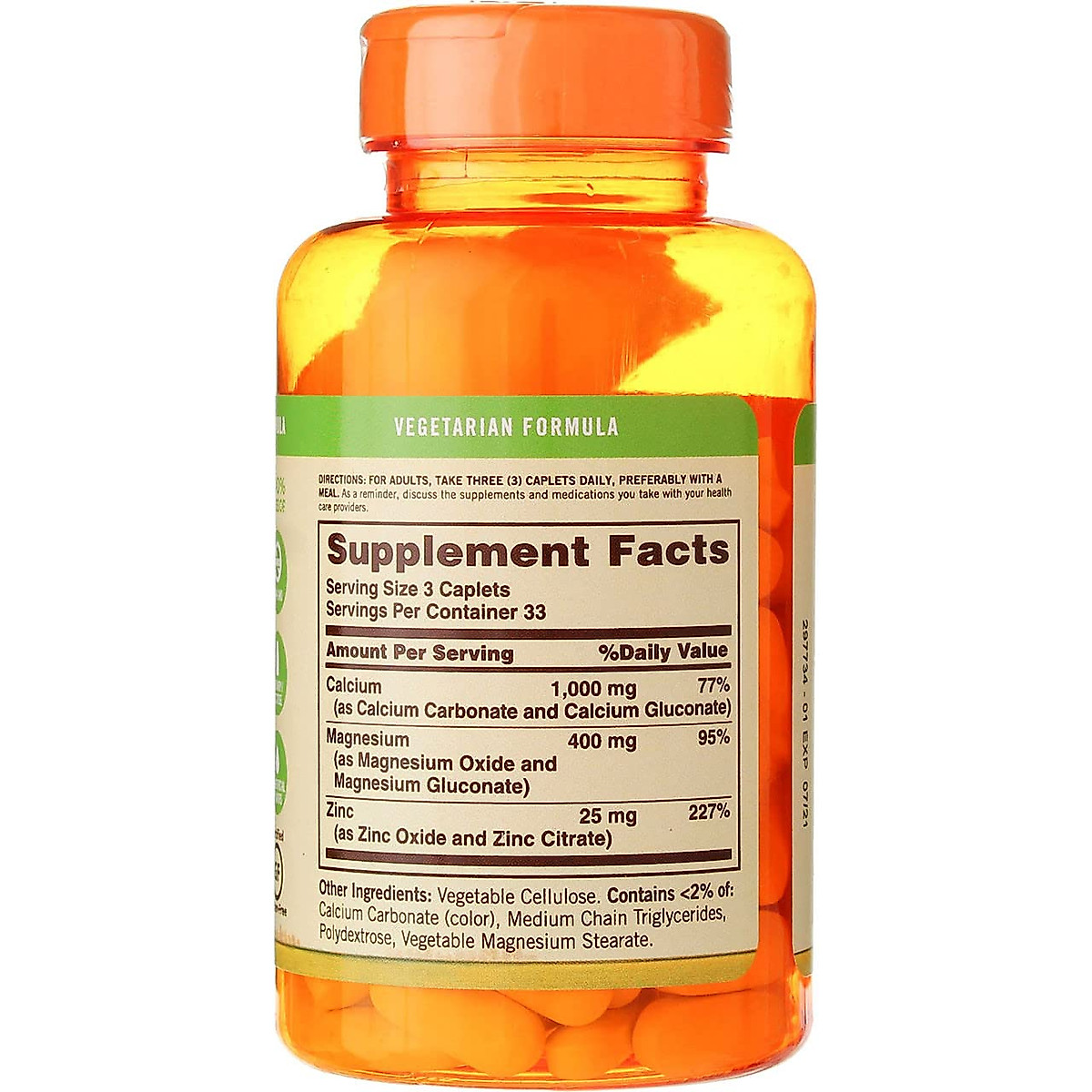 Sundown Naturals Calcium Magnesium and Zinc Caplets - 100 ct, Pack of 6