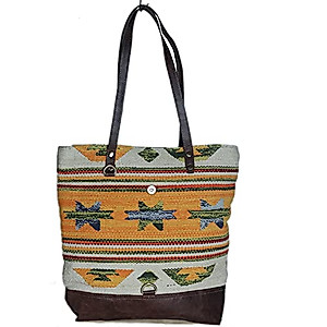 CHALLENGER Women Canvas Handwoven Brown Leather Handbag Tote Purse 17RT2106-107