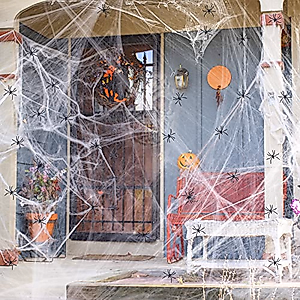900 sqft Spider Webs Halloween Decorations Bonus with 30 Fake Spiders, Super Stretch Cobwebs for Halloween Indoor and Outdoor Party Supplies