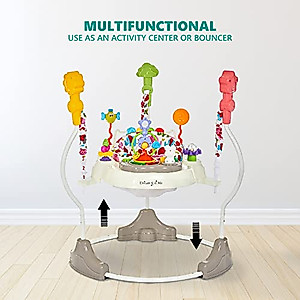 Dream On Me Zany 2-in-1 Baby Activity Center and Bouncer in Elephant Print, Sturdy and Strong Frame, 3 Height Positions, 360° Rotating Seat, 12 Songs with Flash Lights