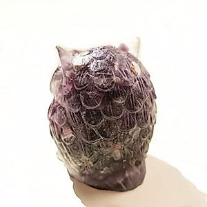 Reyife Hand-Carved Natural Crystal Owl Statue Reiki Healing Gemstone Animal Figurines Home Office Car Decoration Attract Good Luck The Best Gifts 2 inches(Amethyst)