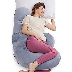 Momcozy Pregnancy Pillows, Original F Shaped Maternity Pillow for Pregnant Women with Adjustable Wedge Pillow, Full Body Support Pregnancy Pillows for Side Sleeping with Velvet Cover, Grey