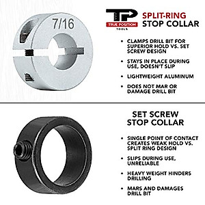 Aluminum Stop Collar Set - Drill Bit Depth Stop - Superior Split Ring Design - 8 Piece Set (1/2", 7/16”, 3/8”, 5/16”, ¼”, 7/32”, 3/16”, 1/8”) - Drill Bit Holder