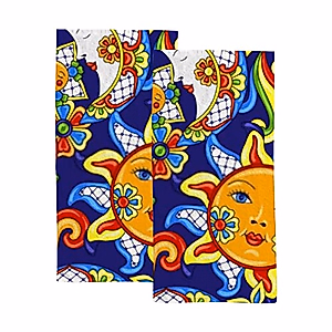 ZHONGJI Hand Towels 2 Piece Mexican Talavera Cute Pattern Blue Comfortable Skin-Friendly Non-Fading Bathroom Spa Kitchen Hotel Bath Gym Running 30X15 Inch