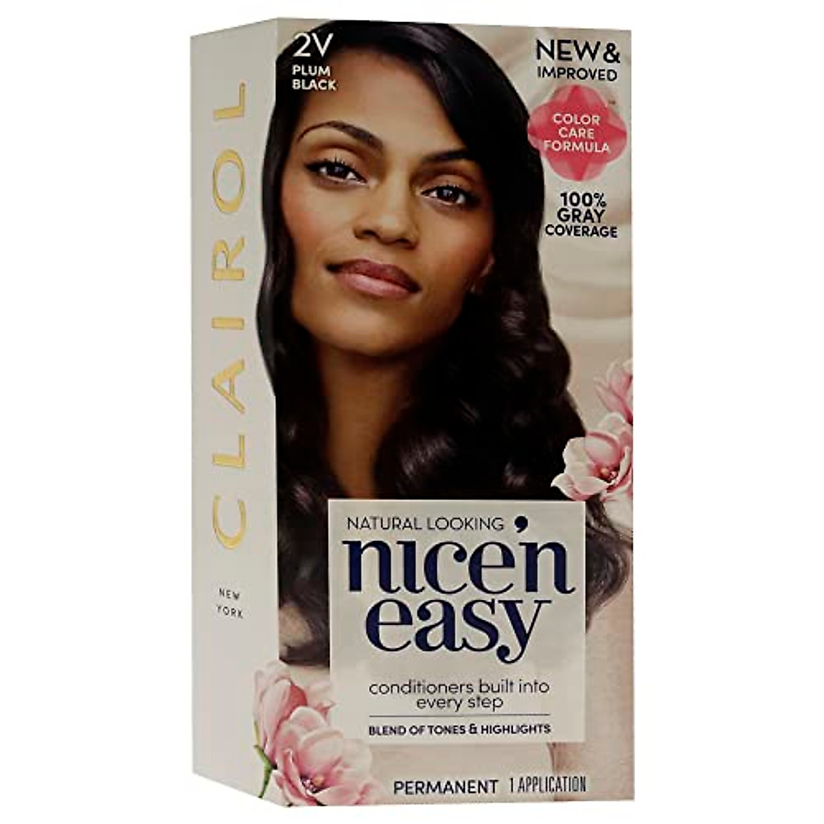 Clairol Nice'n Easy Permanent Hair Dye, 2V Plum Black Hair Color, Pack of 1