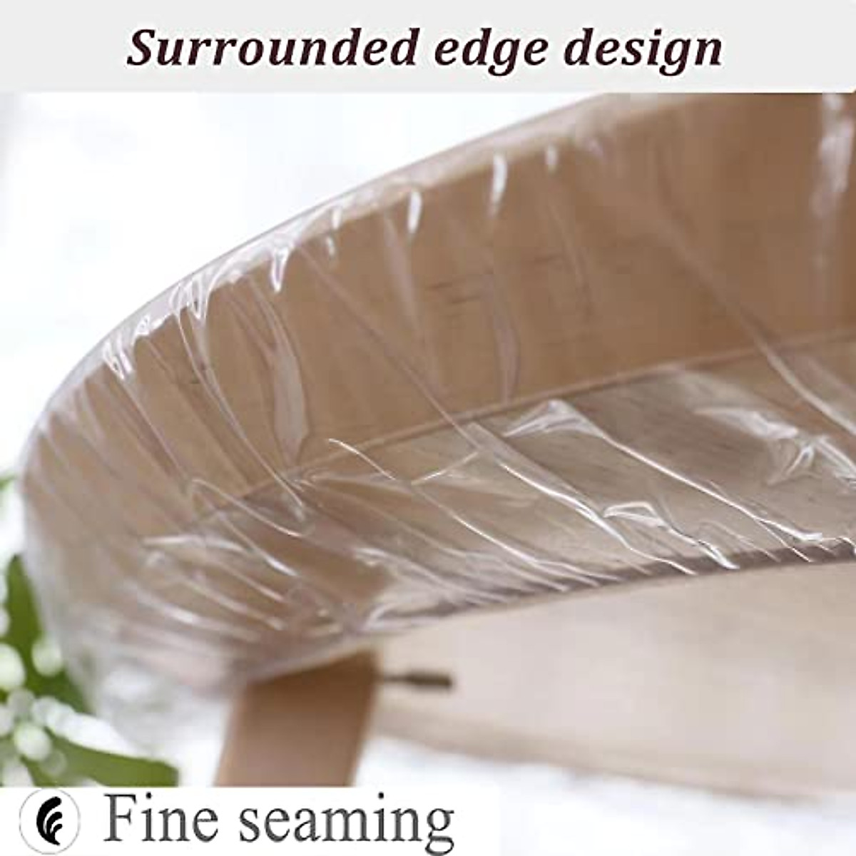 Clear Fitted Vinyl Tablecloth Round Waterproof Oilcloth PVC Table Cover Elastic Edge Design Wipeable Plastic Table Cloth Protector for Dining Tabletop (Round Fits Table up 40"-44" Diameter)