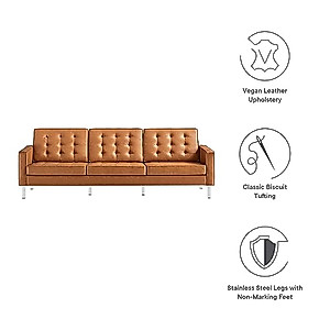 Modway Loft Tufted Button Faux Leather Upholstered Sofa in Silver Tan