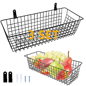 3PCS [Extra Large]Hanging Wire Baskets, Wall Mount Storage Basket, Rustic Toilet Paper Holder for Storage & Organization