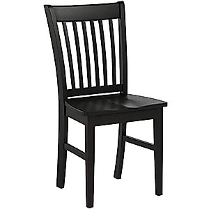 East West Furniture Norfolk Dining Slat Back Wood Seat Kitchen Chairs, Set of 2, Black