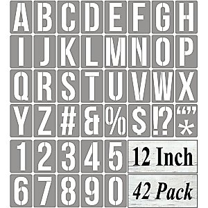 12 Inch Alphabet Letter Stencils for Painting - 42 Pack Letter and Number Stencil Templates with Signs for Painting on Wood, Reusable Numbers and Letters Stencils for Chalkboard Wood Signs & Wall Art