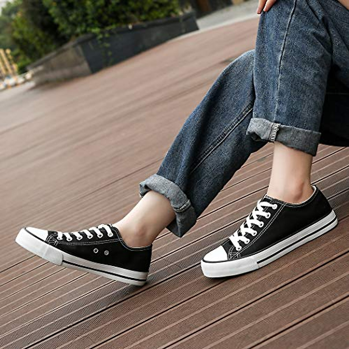 ANQILA Womens Shoes Low Top Lace Up Canvas Sneakers Non Slip Shoes Casual Fashion Running Lightweight Breathable Low Cut Comfortable Canvas Shoes Walking Black