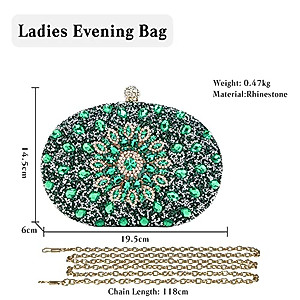 CORIOS Rhinestone Evening Bag for Women Sparkly Sequin Purse Bridal Wedding Handbag Glitter Shoulder Bag Crystal Clutch Bag Elegant Crossbody Bag for Wedding Banquet Cocktail Prom Party Green