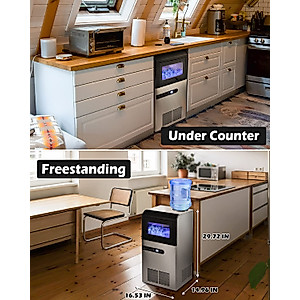 Commercial Ice Machine, 130LBS/24H, 60 Ice Cubes/Cycle Free Standing Under Counter Ice Maker w/Large Ice Bin, 2 Auto Water Inlet Modes, Self Clean, 24H On/Off Timer for Home Party & Business