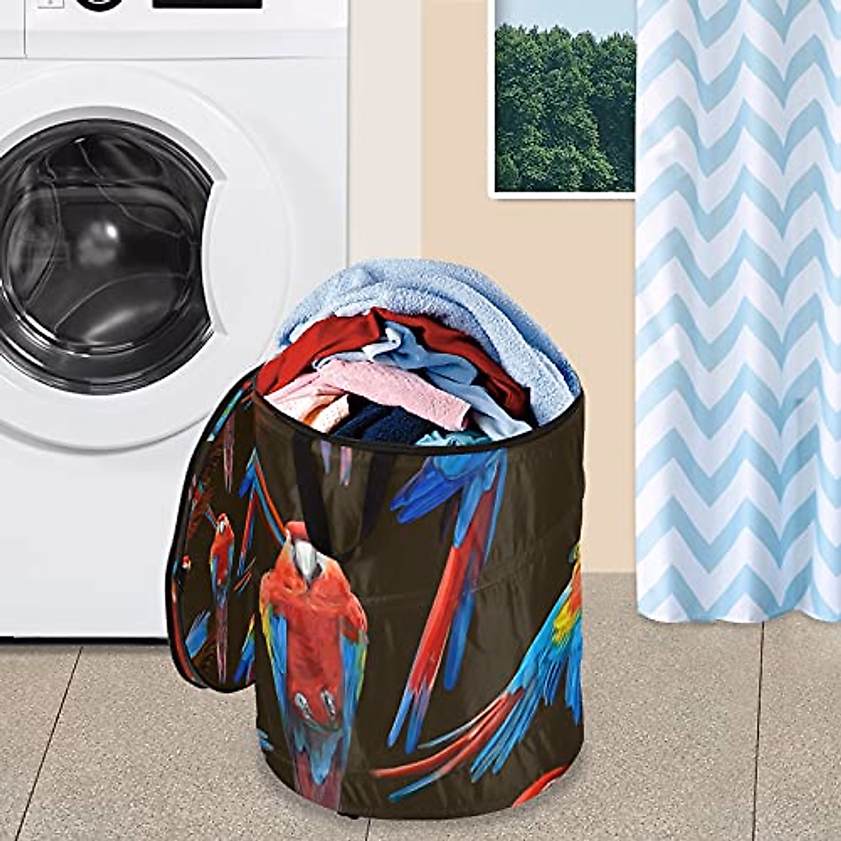 Parrot Pop Up Laundry Hamper With Lid Foldable Laundry Basket With Handles Collapsible Storage Basket Clothes Organizer for Travel Kids Room