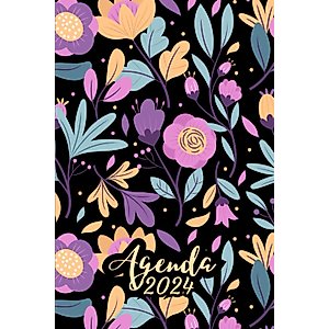 Agenda Semainier 2024 : 1 semaine sur 2 pages - Planificateur hebdomadaire avec heures - Petit Format A6 - Fleurs (French Edition)