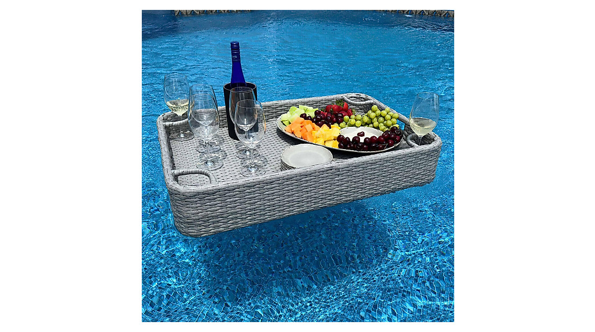 Sunjoy Wicker Floating Pool Tray 36x24 in | Poolside Drinks & Snacks