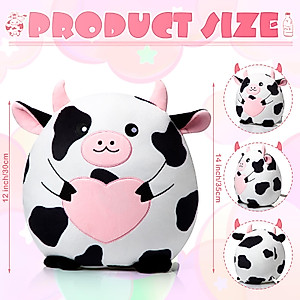 Leyndo Cow Plush Pillow 14 Inch Cow Stuffed Animal Toy Soft Cuddly Cow Stuffed Animal Plushie Kwaii Cow Plush Toys for Birthday Party Favor Christmas Bedroom Sofa Car Decorations
