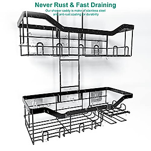 SHINGONE Hanging Shower Caddy Adjustable Length, Shower Caddy Over Shower Head With Hooks, Shower Rack Hanging Shower Organizer for Bathroom, Black