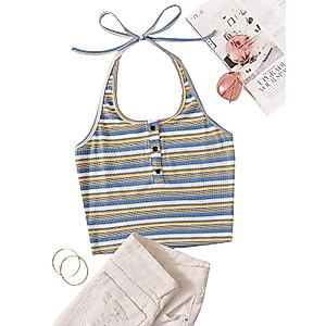 SweatyRocks Women's Casual Sleeveless Vest Halter Crop Top Cami Tank Tops Blue S