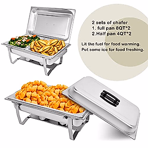 ORNKAT Food Warmers For Parties [2 Pack] 8QT Stainless Steel Chafing Dish Buffet Set,Party Wedding Event Warming Trays For Food With 1*Full Tray+2*Half Trays