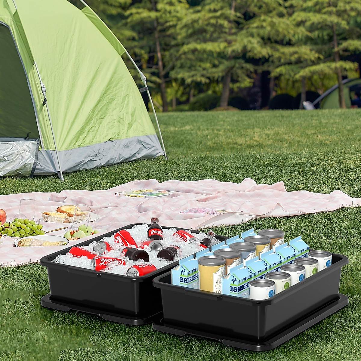 DynkoNA 3 Pack 13 L Plastic Commercial Bus Box, Restaurant Bus Tub with Lid, Black