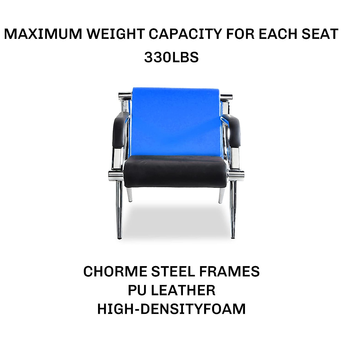 Waiting Room Chair with Armrest 1 Seat Blue Black PU Leather Office Furniture Guest Seating Lobby Conference Reception Chair Visitor Guest Sofa for Office Airport Clinic Hospital Bank Salon Barber